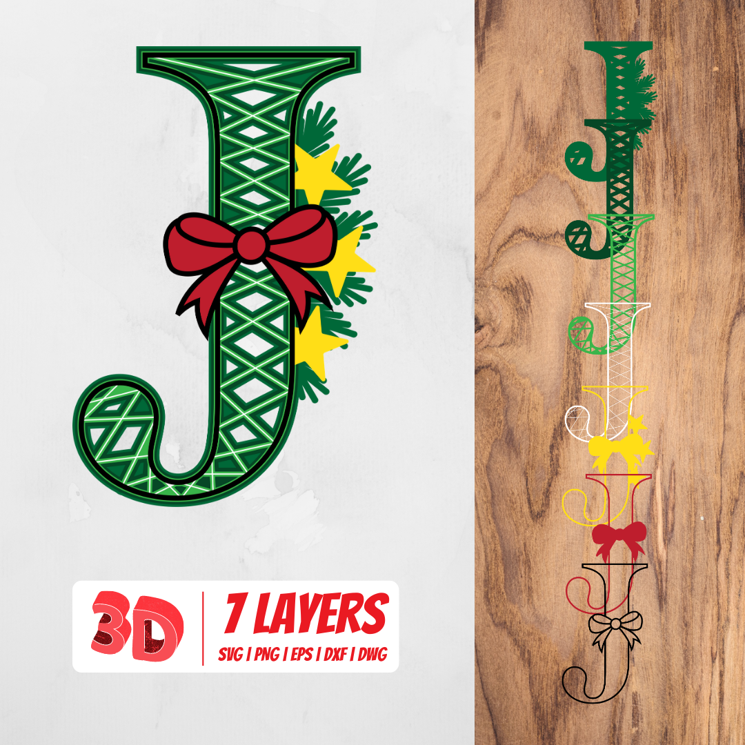3D Christmas Letter J SVG Cut File vector for instant download - Svg ...