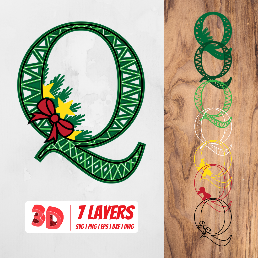 3D Christmas Letter Q SVG Cut File vector for instant download - Svg ...
