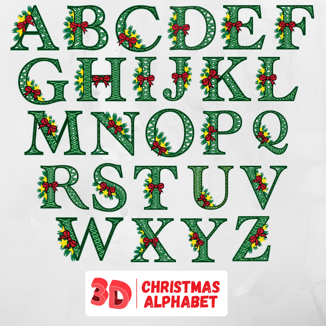 3D Christmas Alphabet SVG Bundle vector for instant download - Svg ...