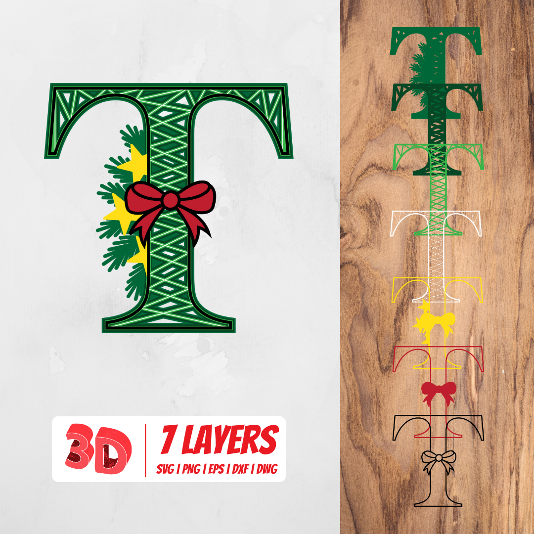 3D Christmas Letter T SVG Cut File vector for instant download - Svg ...