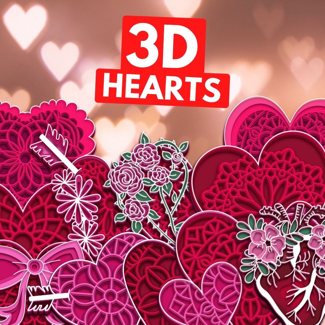 3D Valentines Day Hearts SVG Bundle vector for instant download - Svg ...
