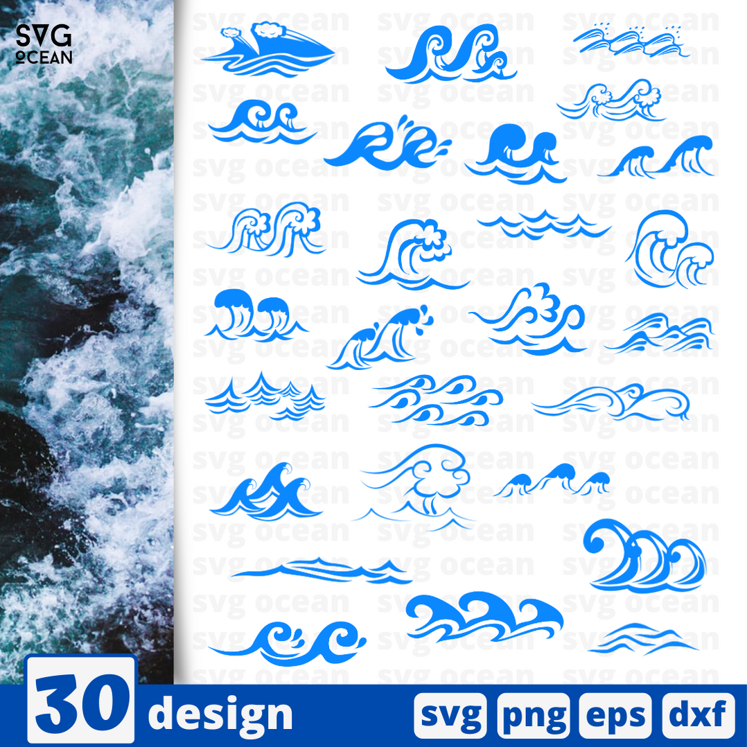 Wave SVG bundle vector for instant download - Svg Ocean — svgocean