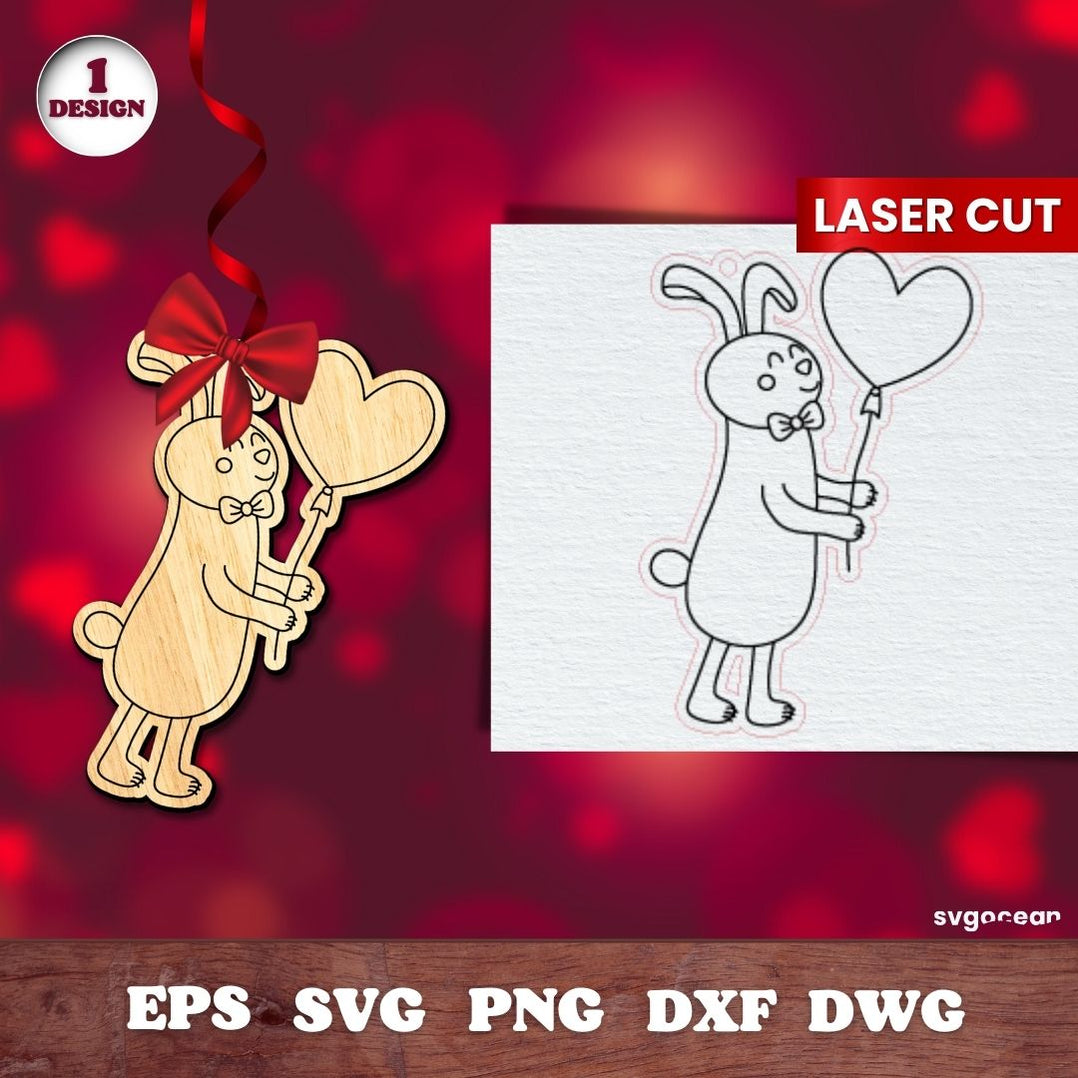 Valentine Rabbit Gift Tags Laser Cut vector for instant download - Svg ...