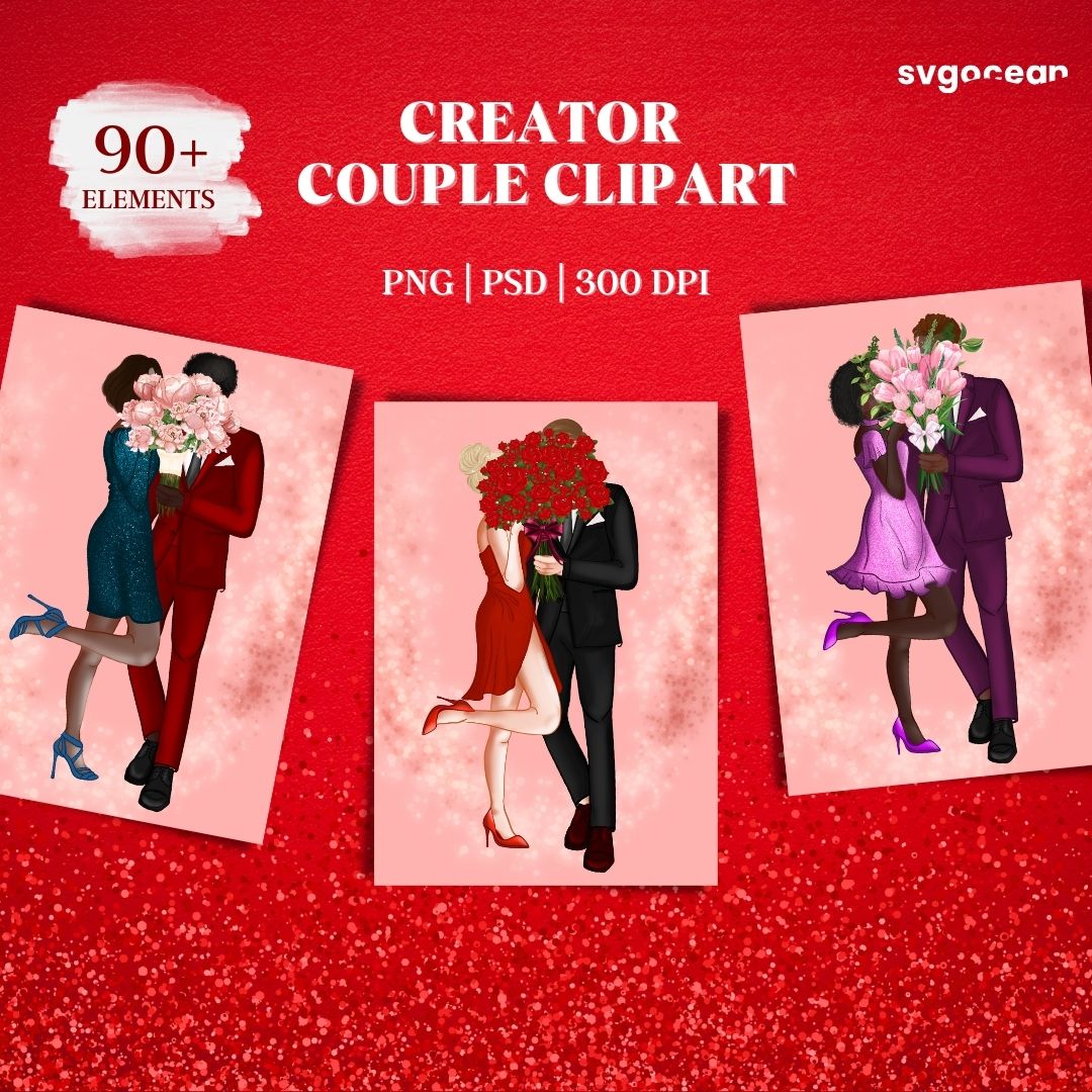 Valentines Day Couple Clipart PNG Bundle vector for instant download ...