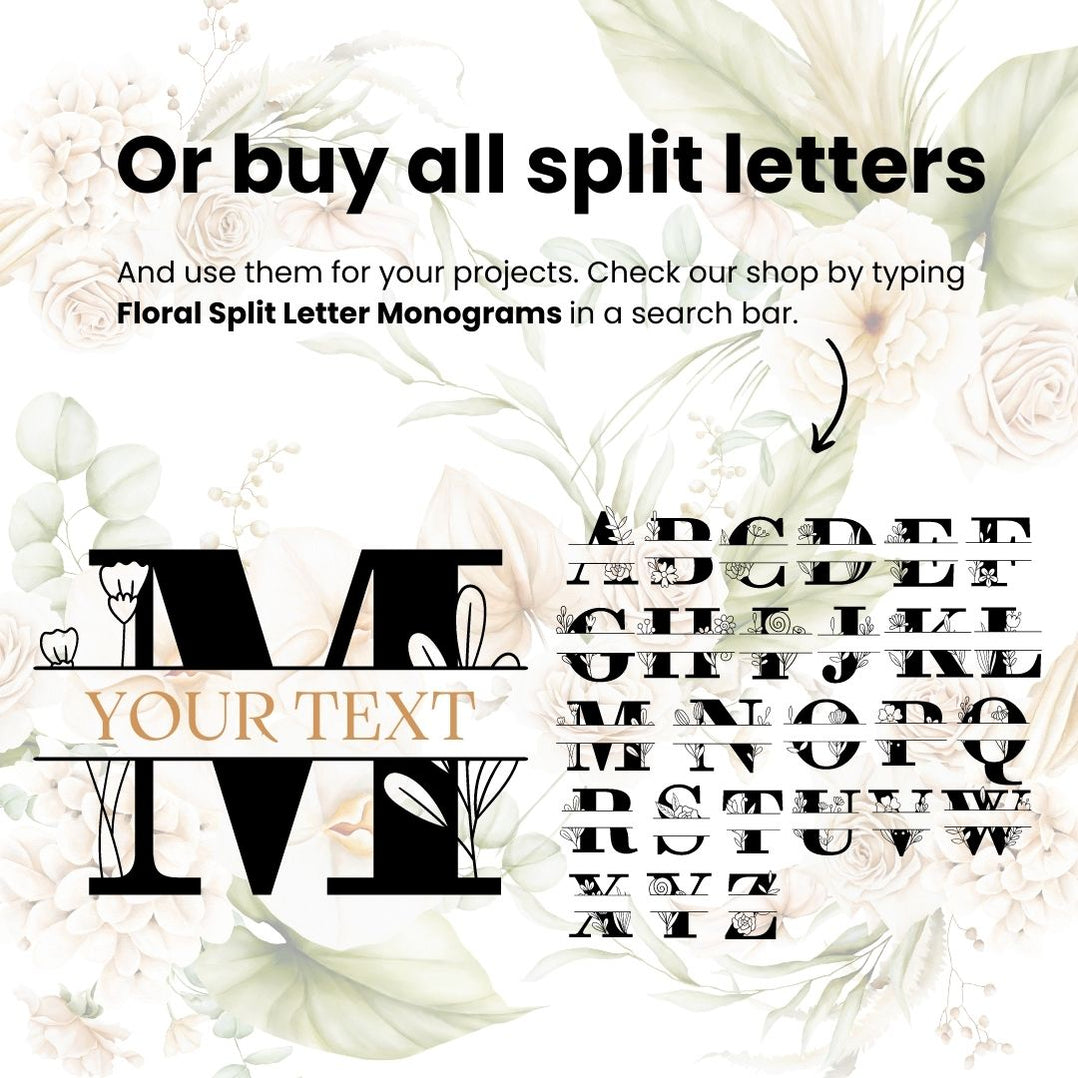 Floral Split Monogram Letter M SVG vector for instant download - Svg ...