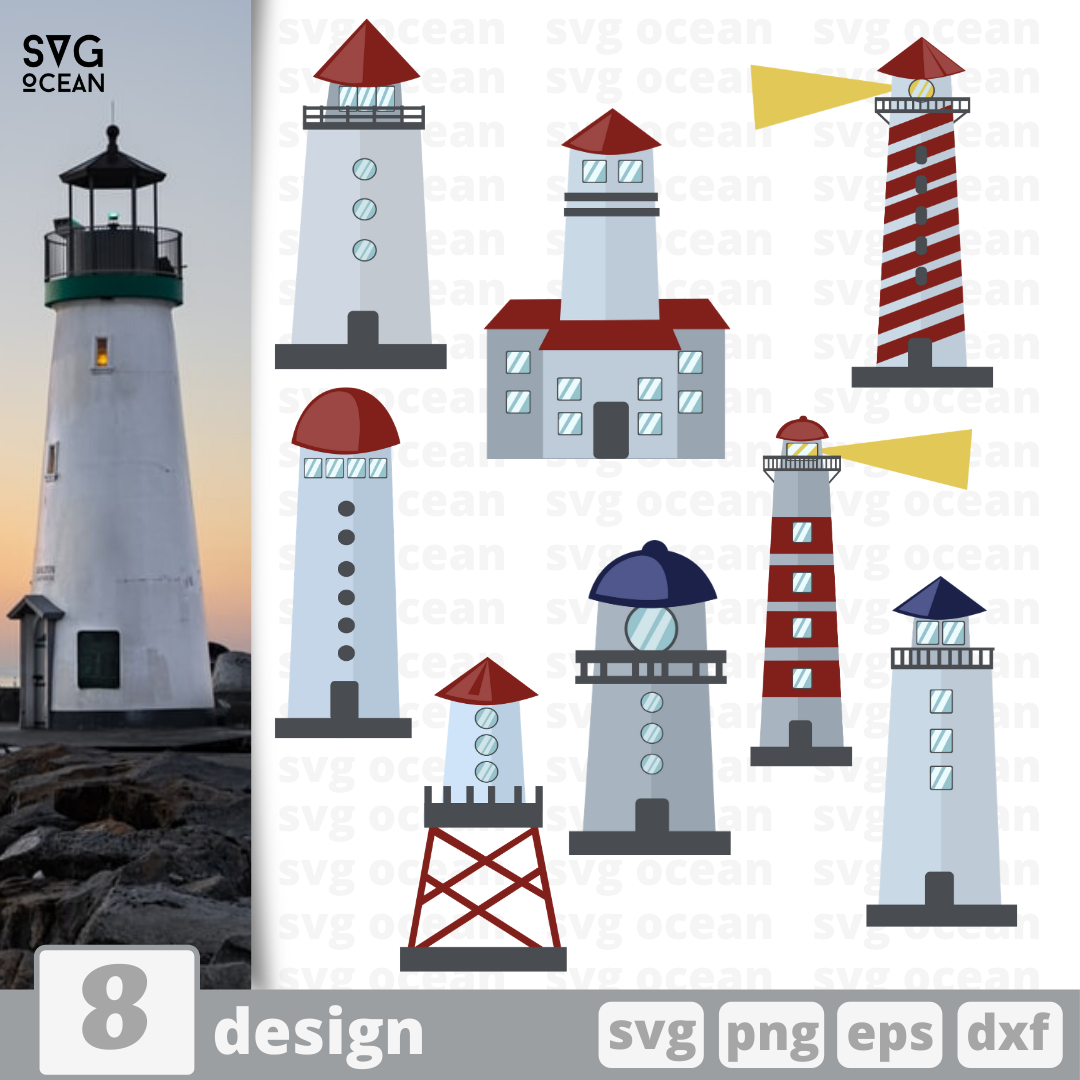 Lighthouse SVG bundle vector for instant download - Svg Ocean — svgocean