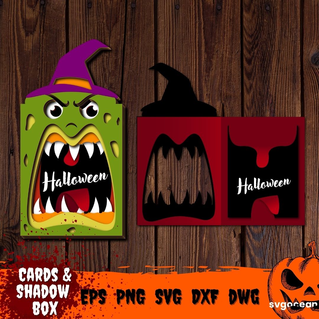 Monster Pop Up Card Template vector for instant download - Svg Ocean ...