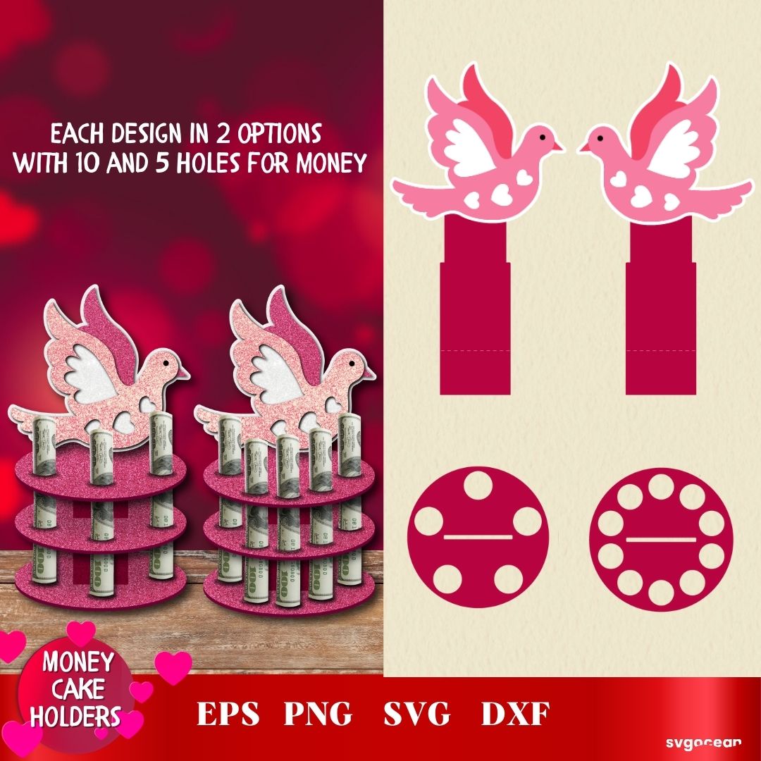 Valentines Day Bird Money Cake SVG vector for instant download - Svg ...
