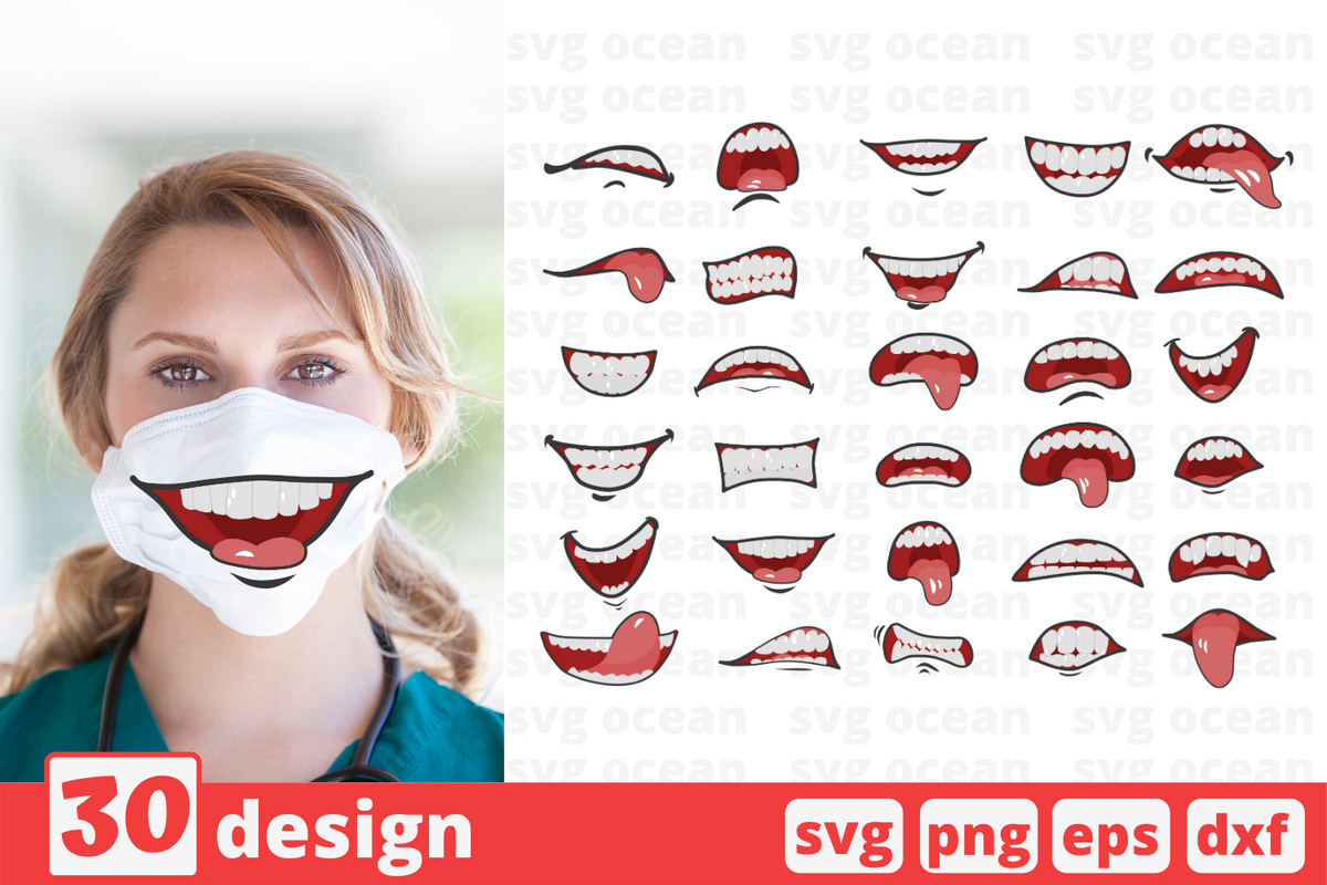 Cartoon mouths face masks svg pattern for instant download - Svg Ocean ...