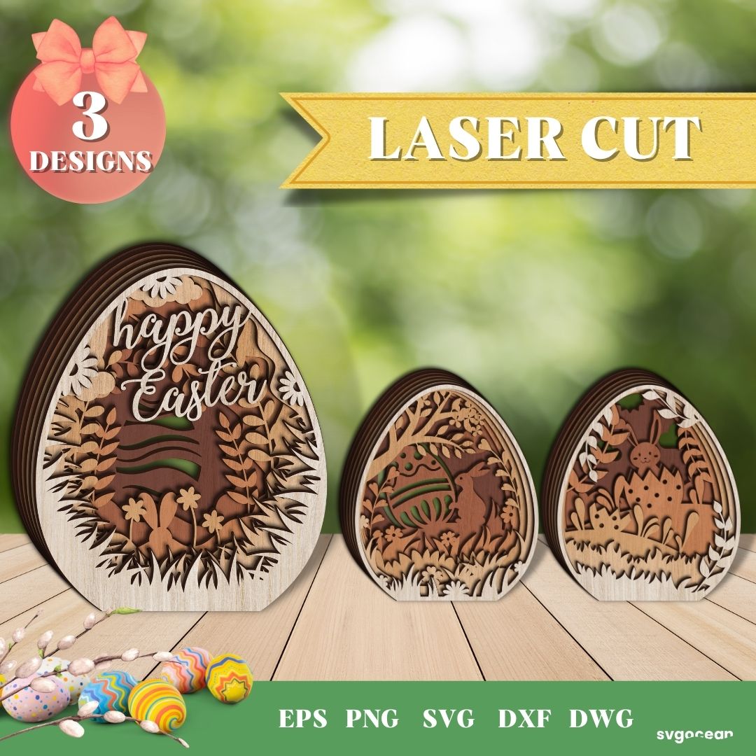 3D Easter Eggs Laser Cut SVG Bundle vector for instant download - Svg ...