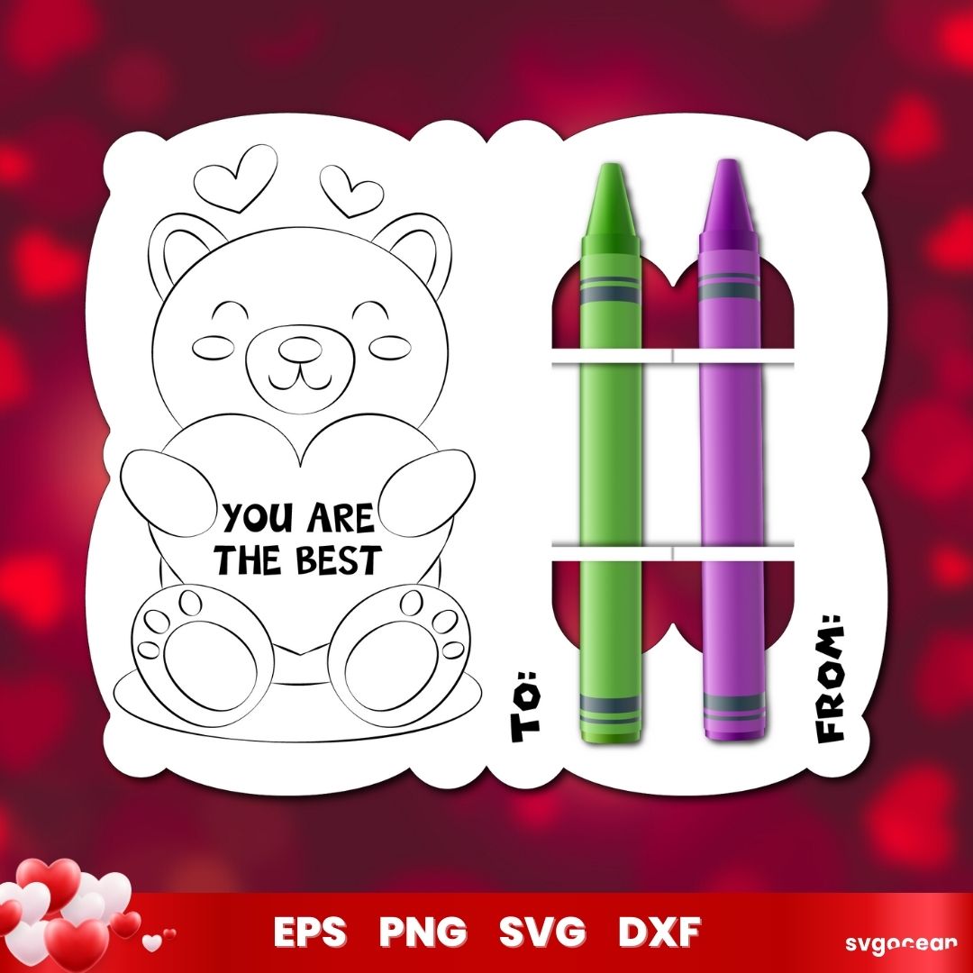 Valentine Bear Coloring Card Svg vector for instant download - Svg ...