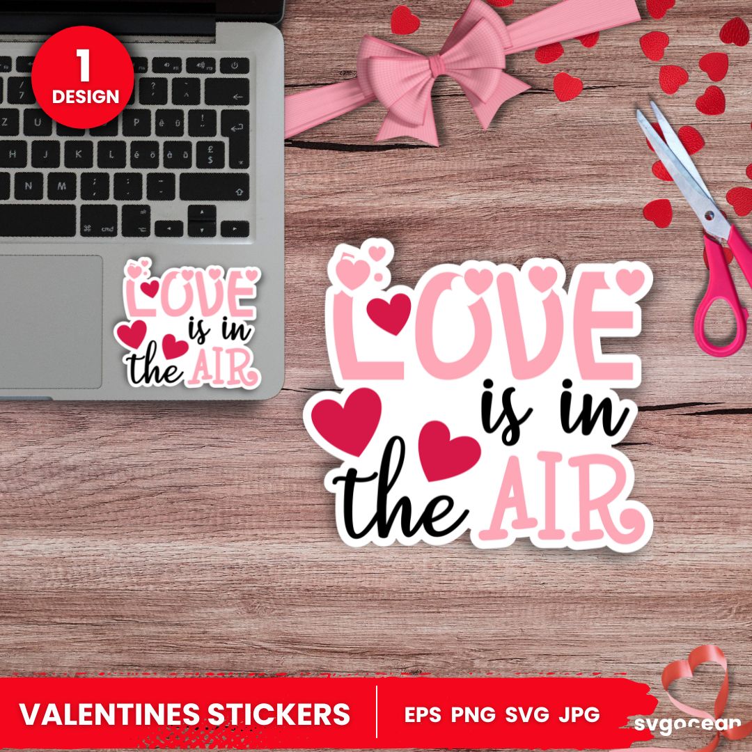 Free Valentine's Day Sticker Love Is In The Air vector for instant ...