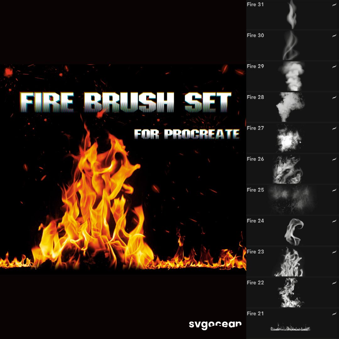 Fire and Flame Procreate Brushes vector for instant download - Svg ...