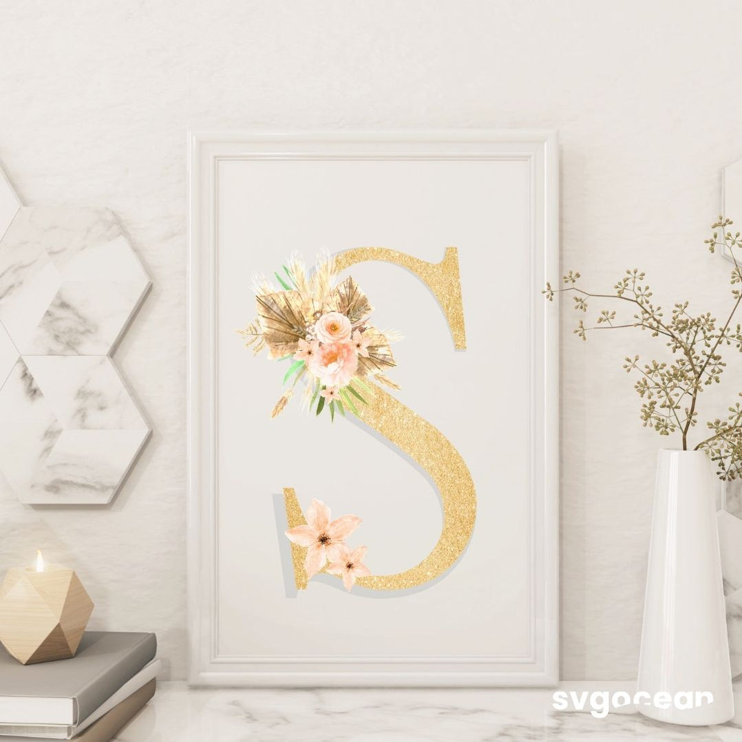 Boho Floral Alphabet Watercolor Clipart Bundle vector for instant ...