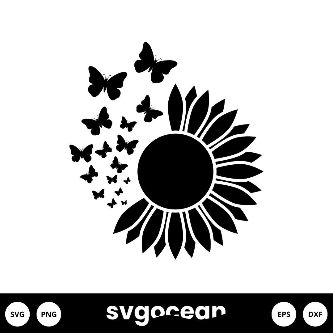 Sunflower And Butterfly Svg vector for instant download - Svg Ocean ...