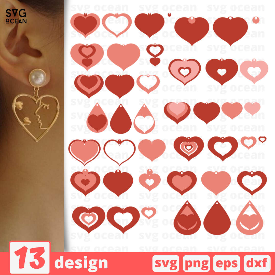Heart shaped earrings SVG bundle vector for instant download - Svg ...