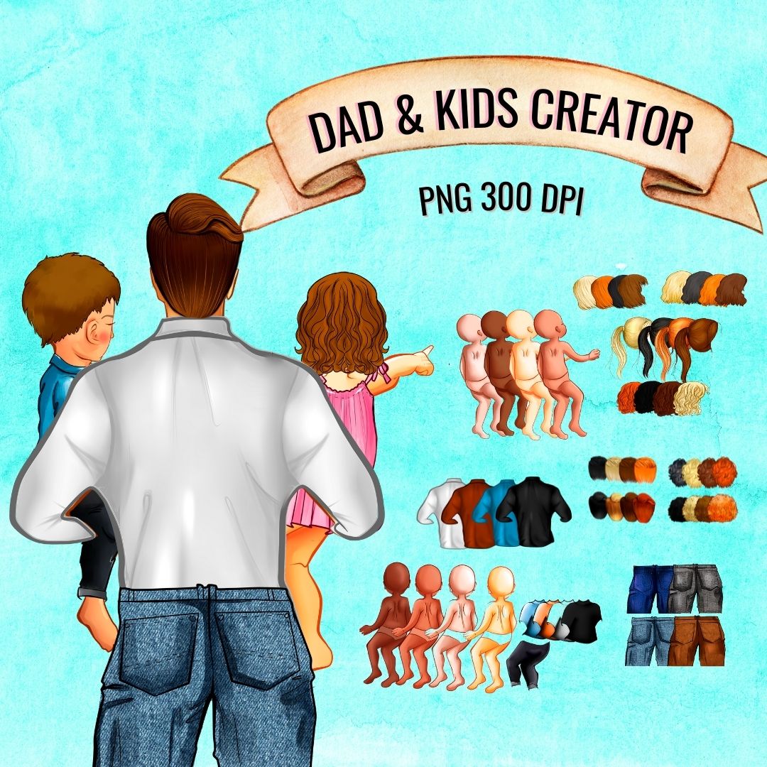 Dad & Kids Family Creator Clipart vector for instant download - Svg ...