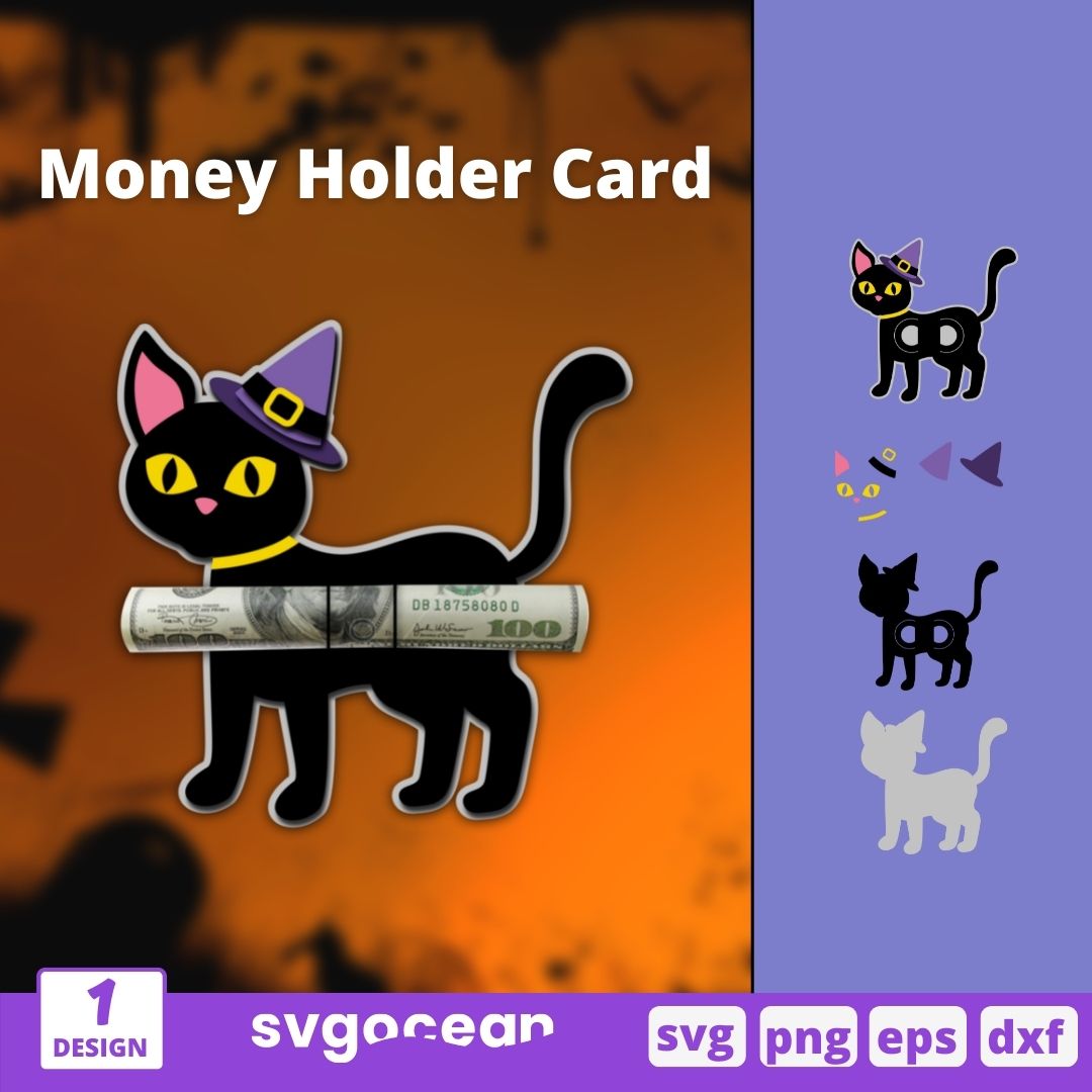 Black Cat Money Holder Card Svg vector for instant download - Svg Ocean ...