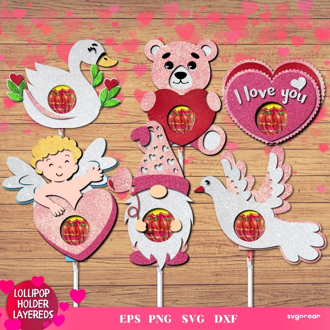 3D Valentines Lollipop Holders SVG Bundle vector for instant download ...