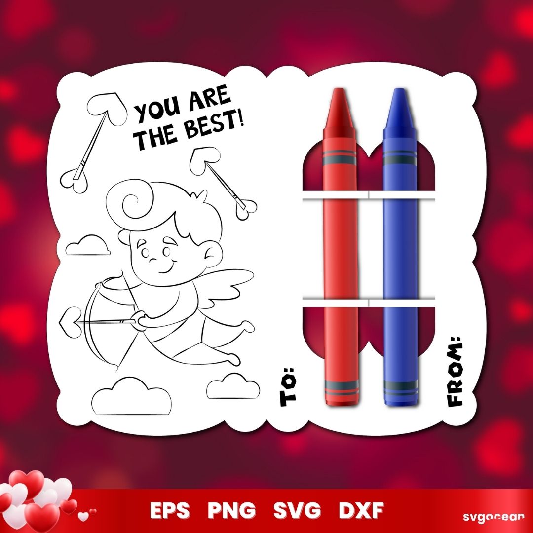 Valentine Angel Coloring Card Svg vector for instant download - Svg ...