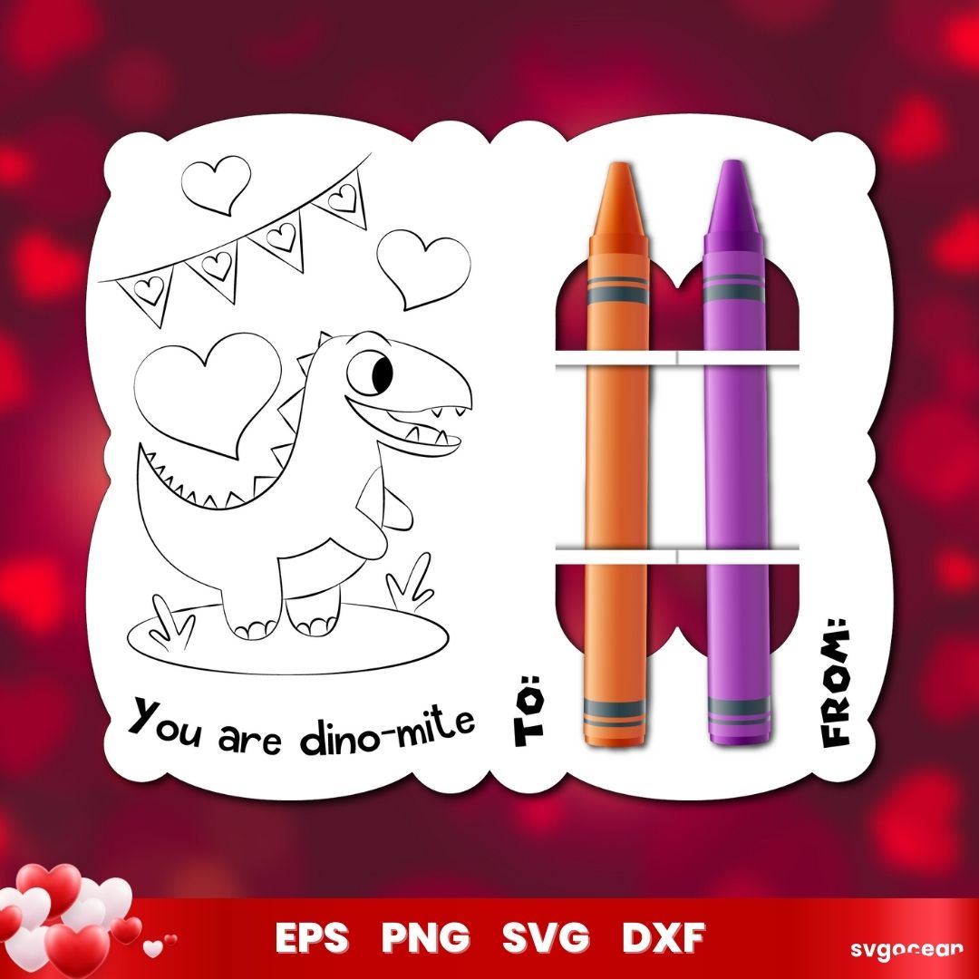 Valentine Dinosaur Coloring Card Svg vector for instant download - Svg ...