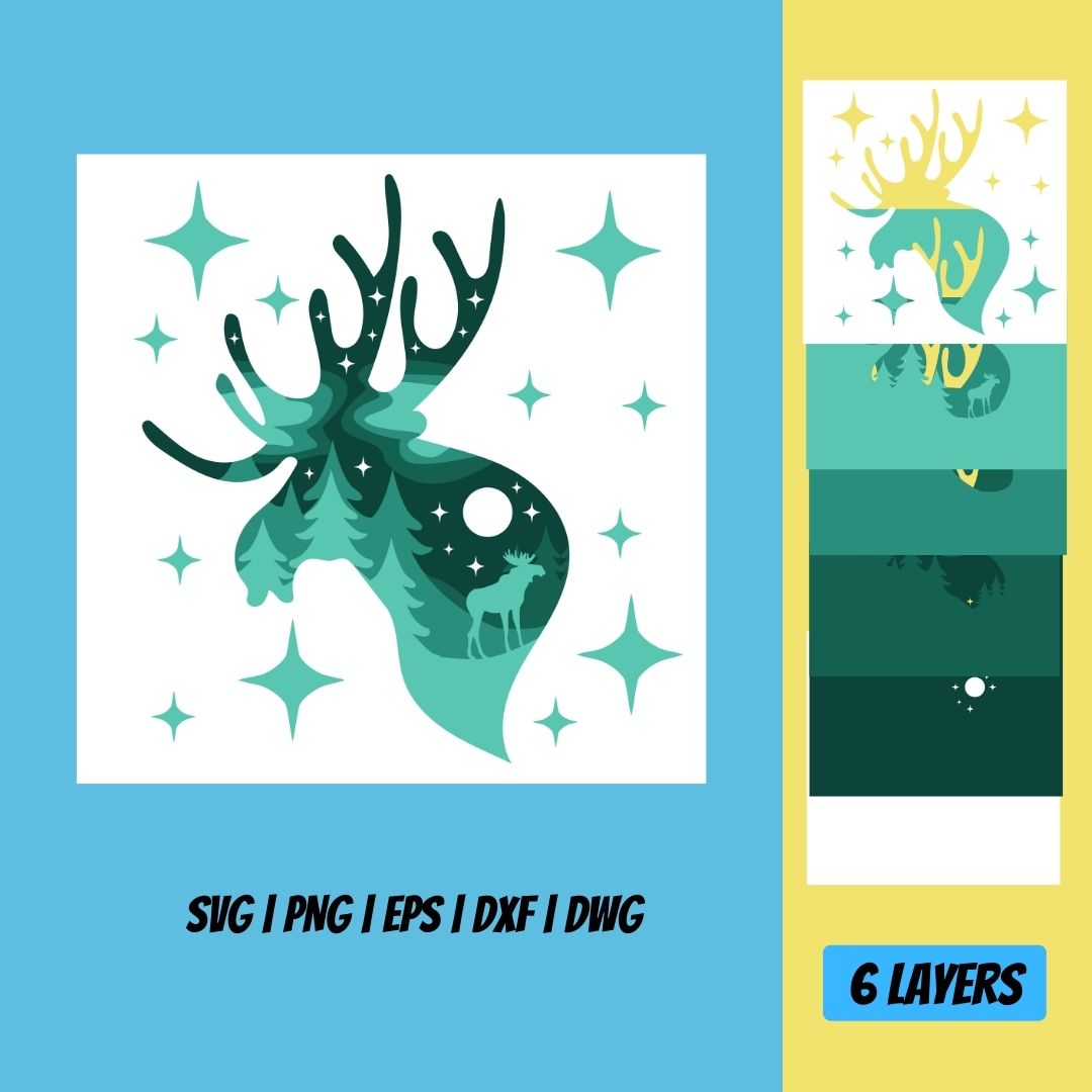 Christmas Elk Shadow Box 3D Layered SVG Cut File vector for instant ...
