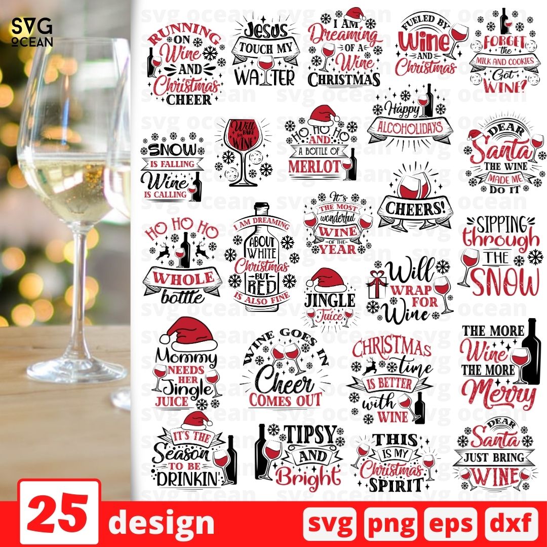 Christmas Wine SVG Bundle vector for instant download - Svg Ocean ...