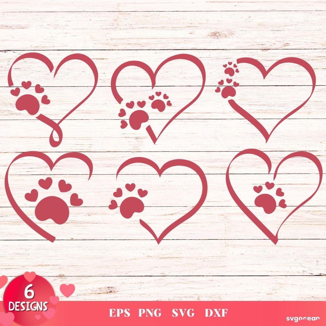 Paw Hearts Svg Bundle vector for instant download - Svg Ocean — svgocean