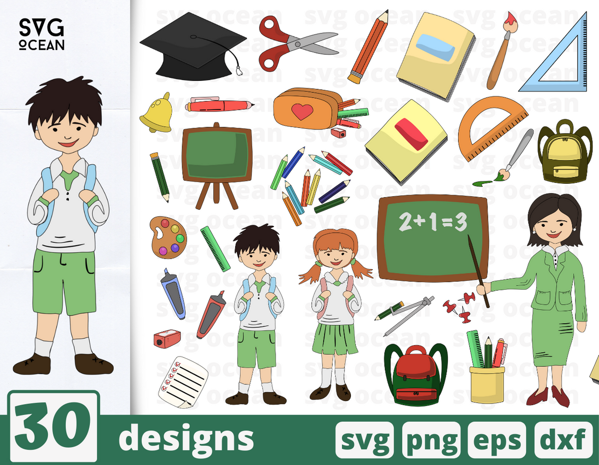 Cartoon school elements SVG bundle vector for instant download - Svg ...
