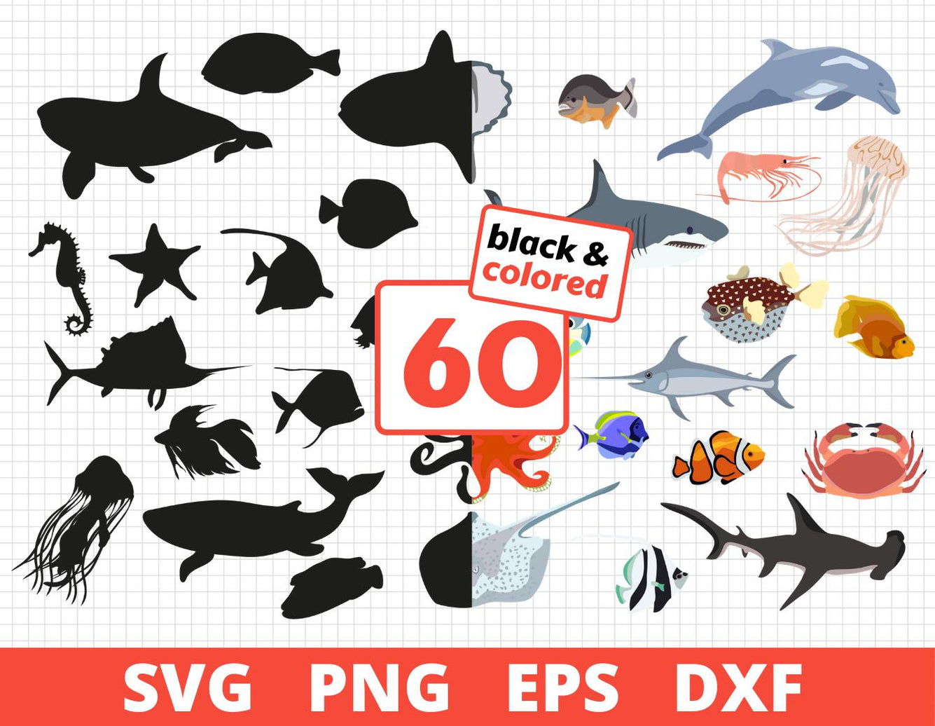 Ocean creatures SVG bundle vector for instant download - Svg Ocean ...